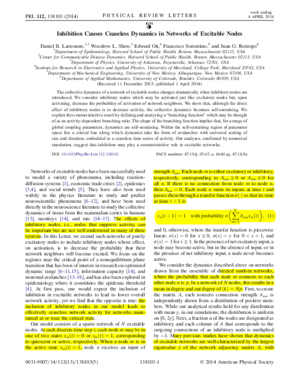 (PDF) Inhibition Causes Ceaseless Dynamics in Networks of Excitable Nodes