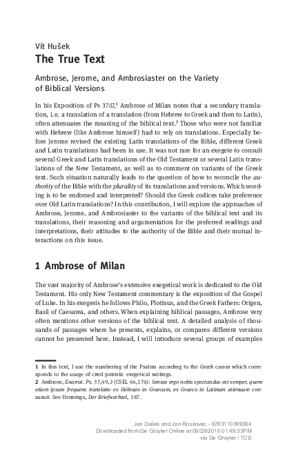 (PDF) The True Text: Ambrose, Jerome, and Ambrosiaster on the Variety ...