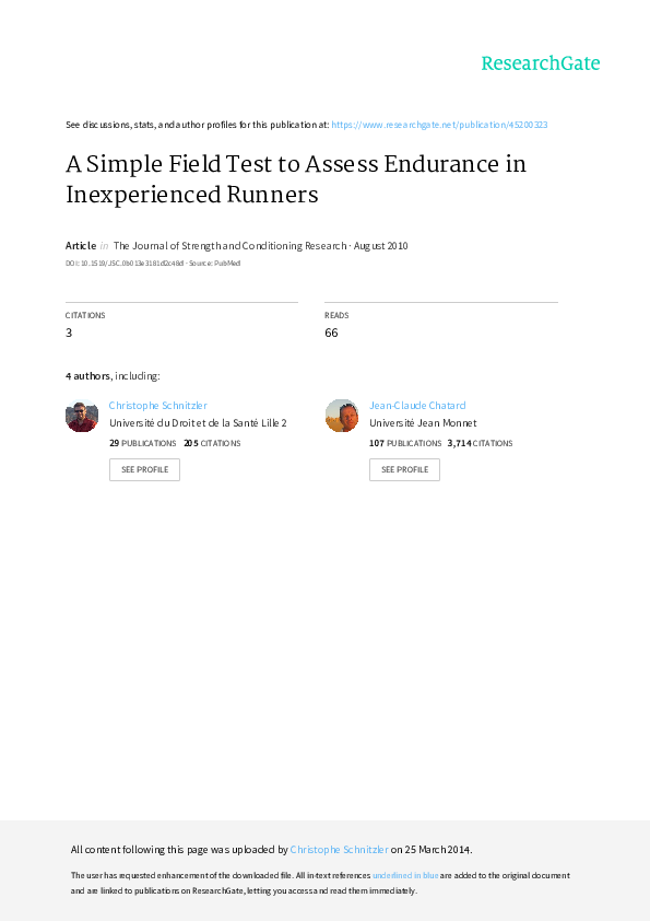 (PDF) A Simple Field Test to Assess Endurance in Inexperienced Runners