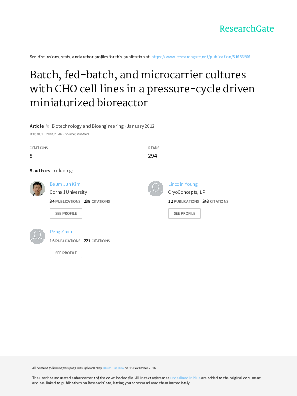 (PDF) Batch, fed‐batch, and microcarrier cultures with CHO cell lines ...