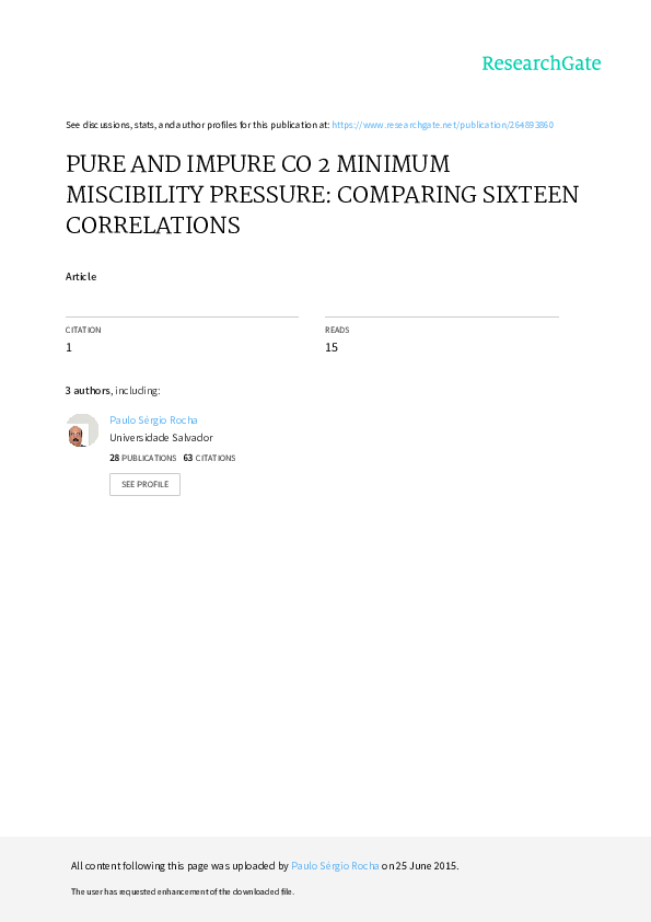 (PDF) Pure and Impure Co 2 Minimum Miscibility Pressure: Comparing Sixteen Correlations