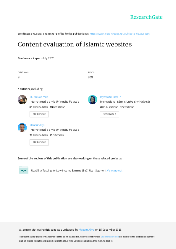 (PDF) Content evaluation of Islamic websites | Murni Mahmud - Academia.edu