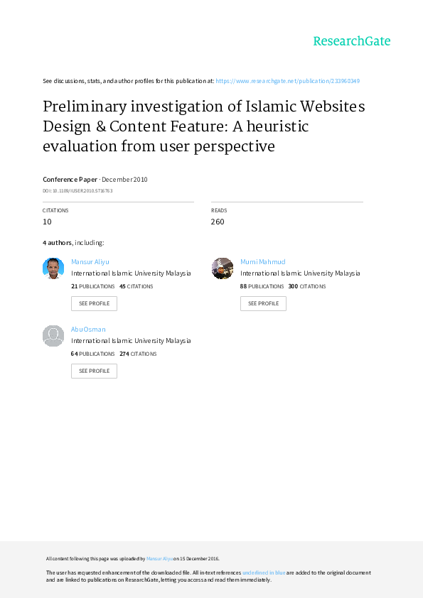 (PDF) Preliminary investigation of Islamic websites design | Murni ...
