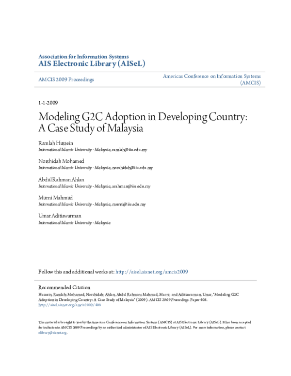 (PDF) Modeling G2C Adoption in Developing Country: A Case Study of Malaysia