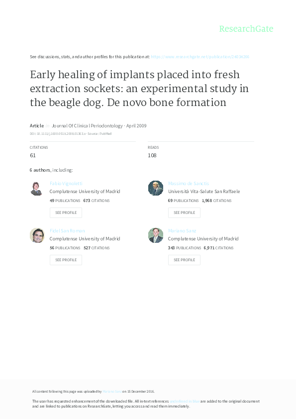 (PDF) Early healing of implants placed into fresh extraction sockets ...