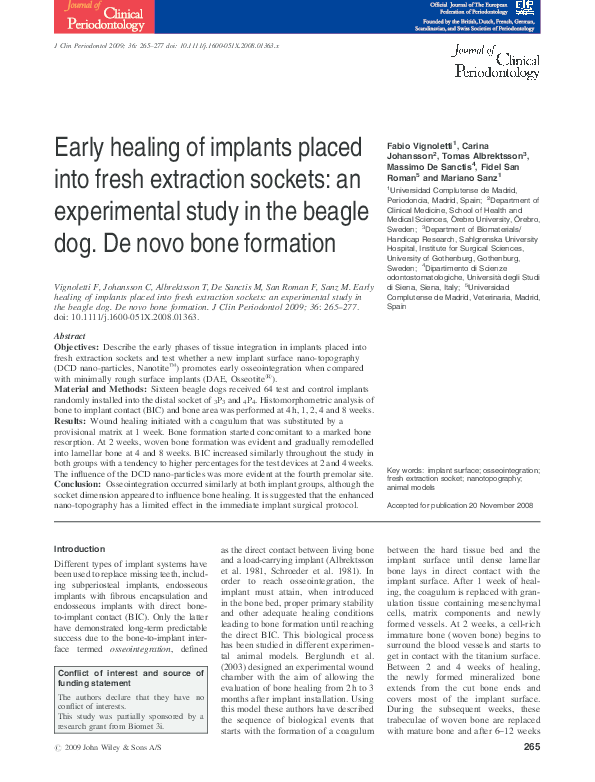 (PDF) Early healing of implants placed into fresh extraction sockets ...