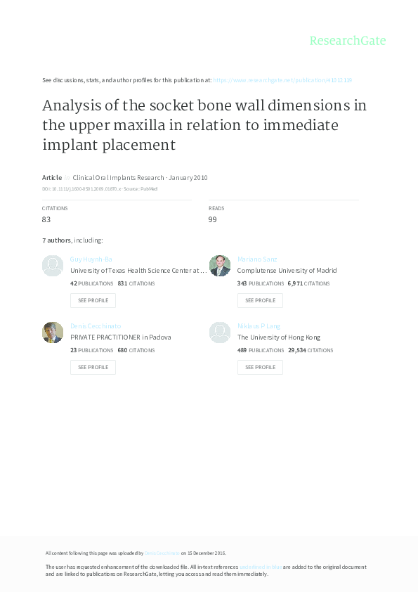 (PDF) Analysis of the socket bone wall dimensions in the upper maxilla ...