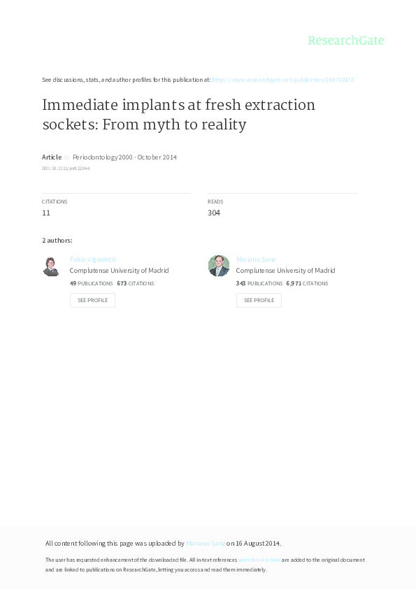 (PDF) Immediate implants at fresh extraction sockets: an experimental study in the beagle dog ...