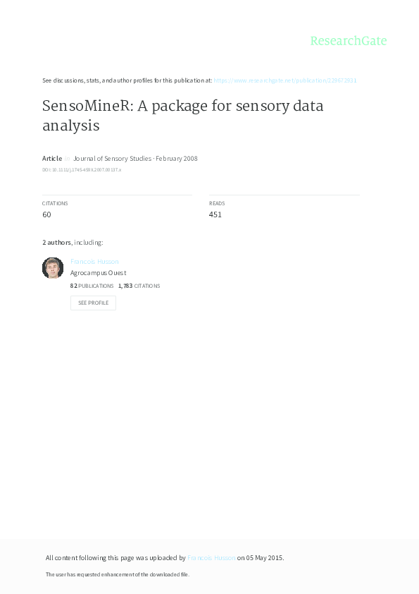 (PDF) SensomineR: a package for sensory data analysis