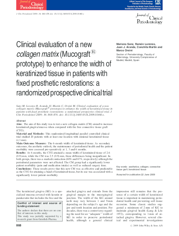 (PDF) Clinical evaluation of a new collagen matrix (Mucograft prototype ...