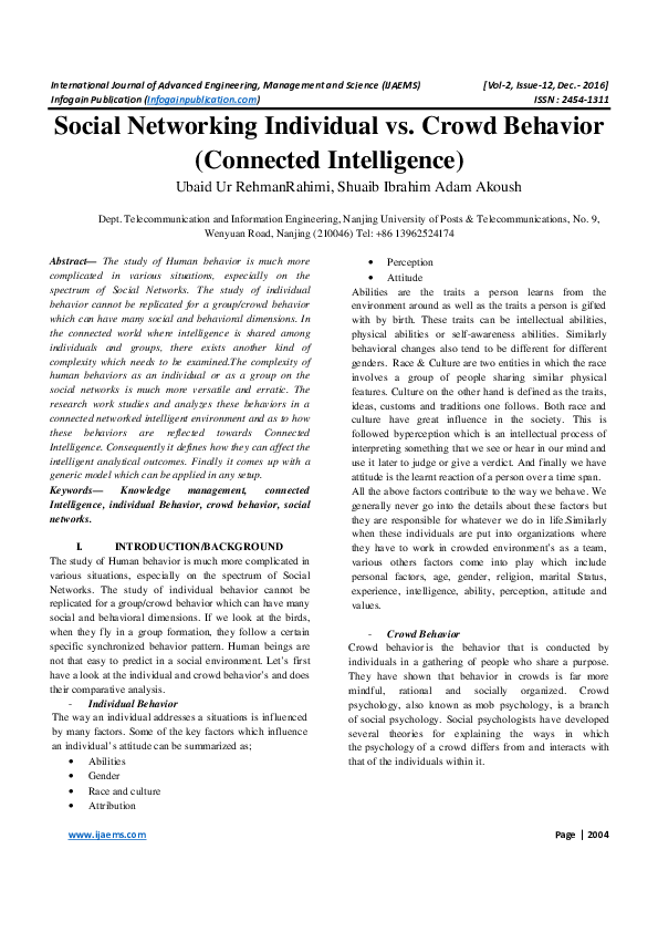 (PDF) Social Networking Individual vs. Crowd Behavior (Connected Intelligence