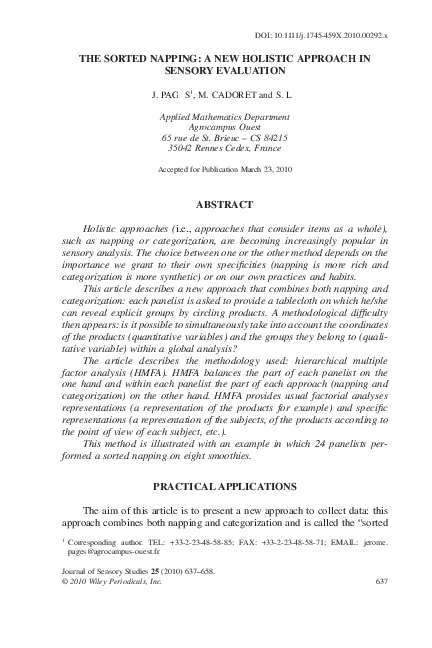 (PDF) The sorted napping: a new holistic approach in sensory evaluation
