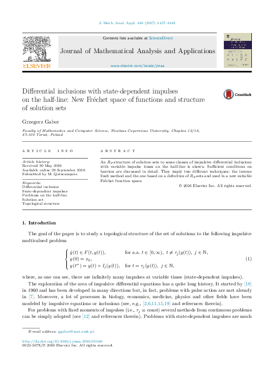 (PDF) Differential inclusions with state-dependent impulses on the half-line: New Fréchet space ...