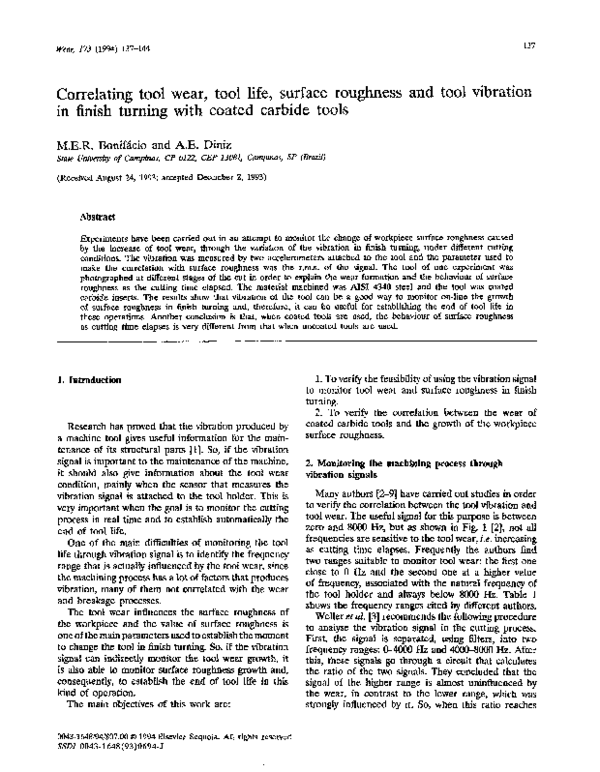 (PDF) Correlating tool wear, tool life, surface roughness and tool vibration in finish turning ...