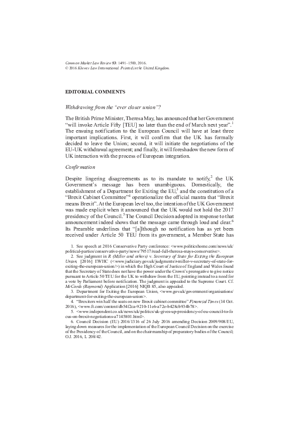 (PDF) withdrawing from the ever closer union?