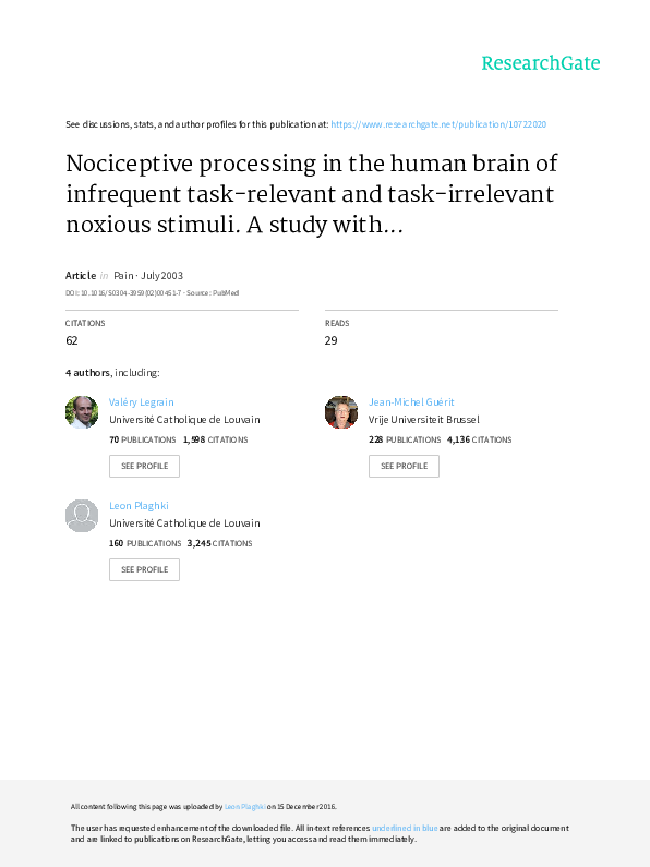 (PDF) Nociceptive processing in the human brain of infrequent task ...