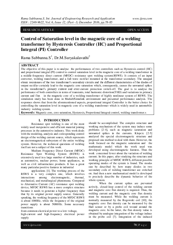 (PDF) Control of Saturation level in the magnetic core of a welding ...