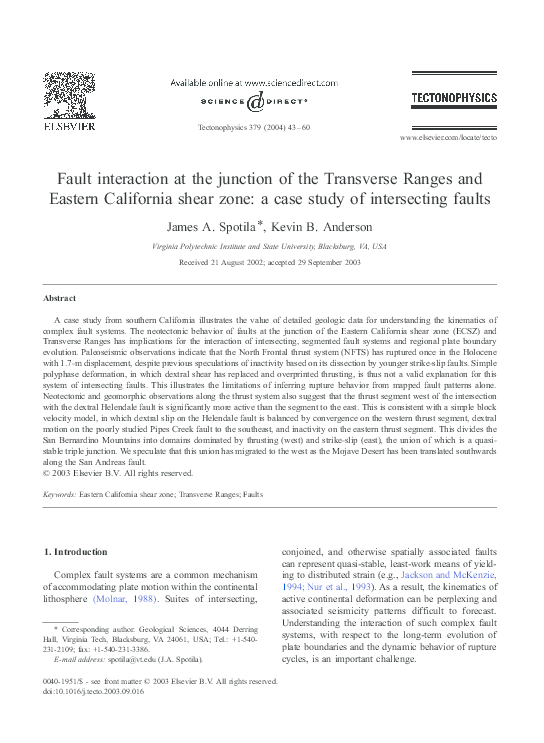 (PDF) Fault interaction at the junction of the Transverse Ranges and ...
