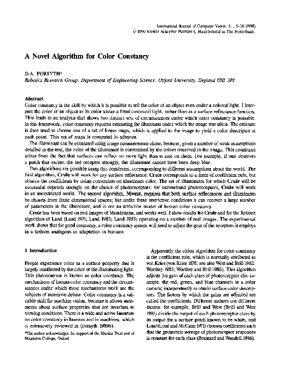 (PDF) A novel algorithm for color constancy