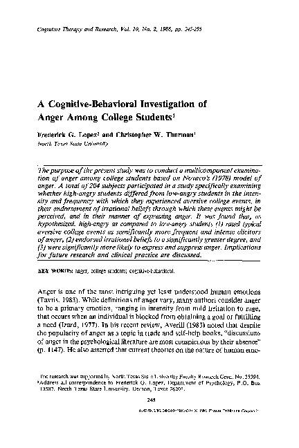 (PDF) A cognitive-behavioral investigation of anger among college students
