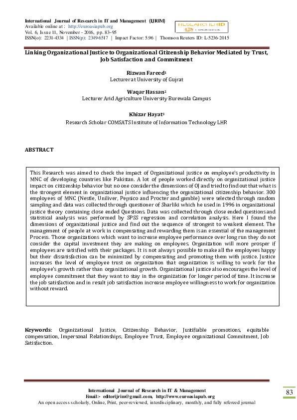 (PDF) Linking Organizational Justice to Organizational Citizenship ...