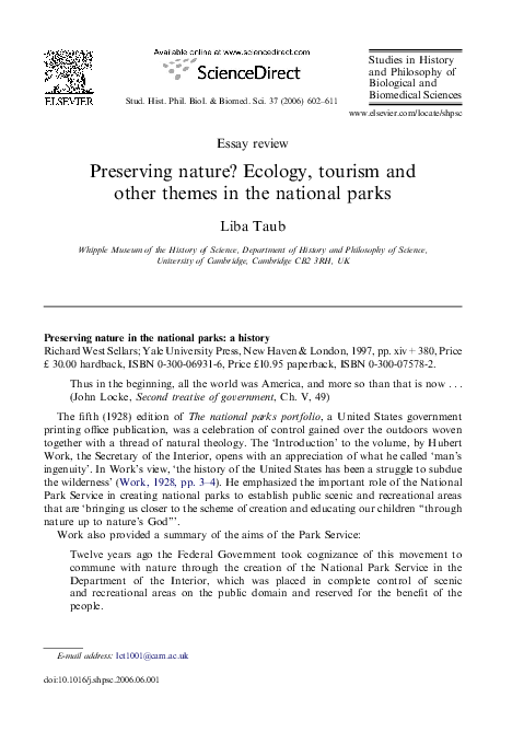 (PDF) Preserving nature? Ecology, tourism and other themes in the ...