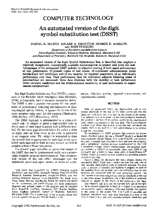 (PDF) An automated version of the digit symbol substitution test (DSST)