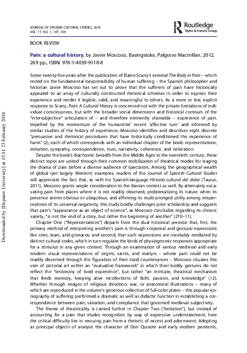 (PDF) Review: Pain: A Cultural History (by Javier Moscoso)