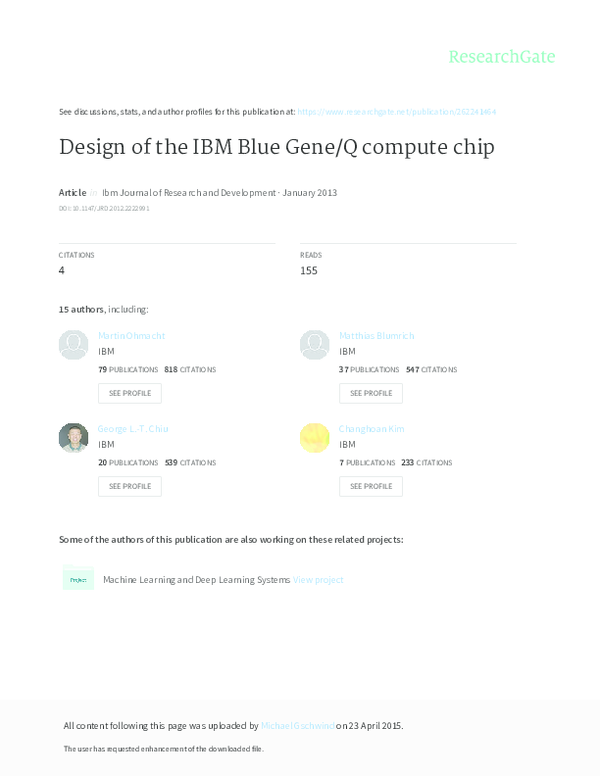 (PDF) Design of the IBM Blue Gene/Q Compute chip