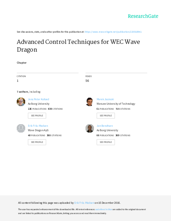 (PDF) Advanced control techniques for WEC Wave Dragon