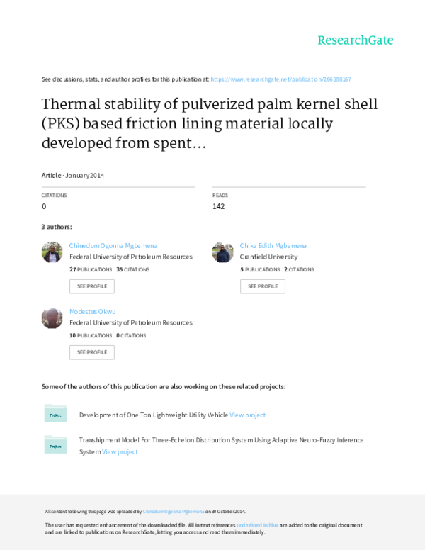 (PDF) Thermal stability of pulverized palm kernel shell (PKS) based ...