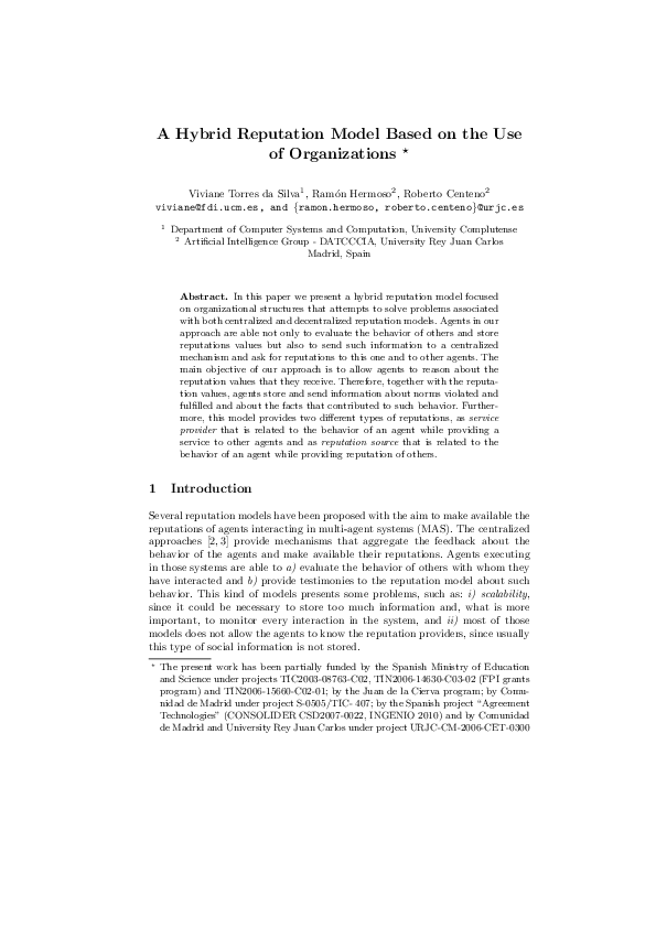 (PDF) A Hybrid Reputation Model Based on the Use of Organizations ...