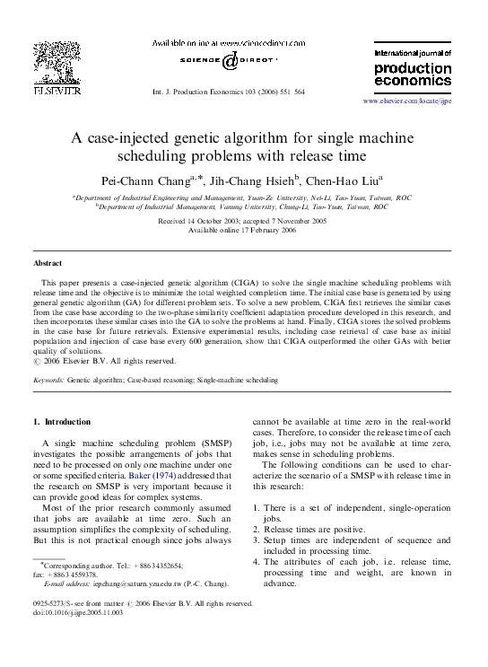 Pdf A Case Injected Genetic Algorithm For Single Machine Scheduling Problems With Release Time