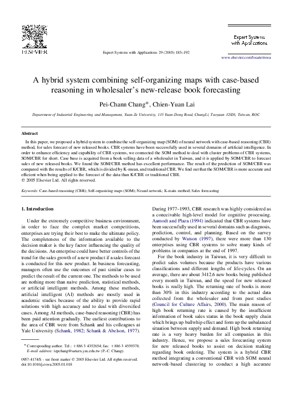 (PDF) A hybrid system combining self-organizing maps with case-based reasoning in wholesaler's ...