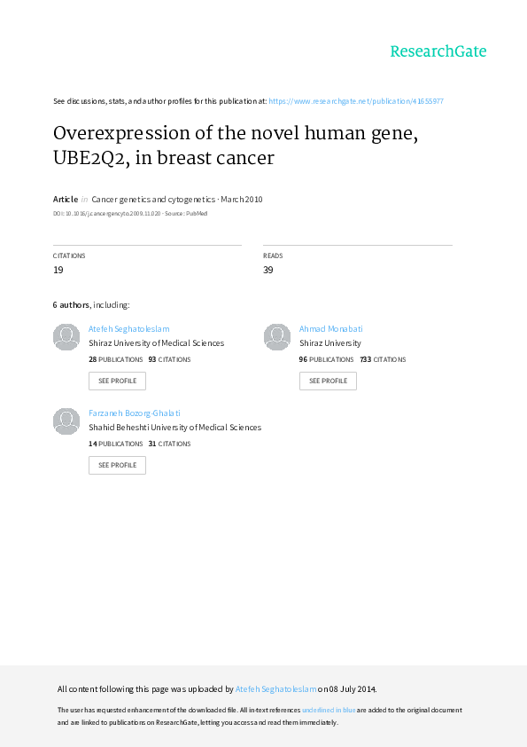 (PDF) Overexpression of the novel human gene, UBE2Q2, in breast cancer