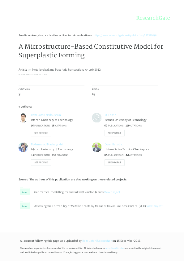 (PDF) A Microstructure-Based Constitutive Model for Superplastic Forming