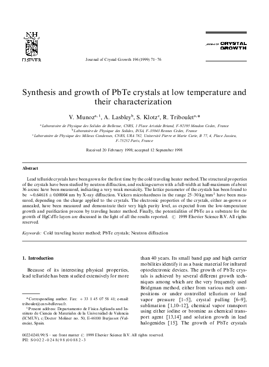 (PDF) Synthesis and growth of PbTe crystals at low temperature and ...