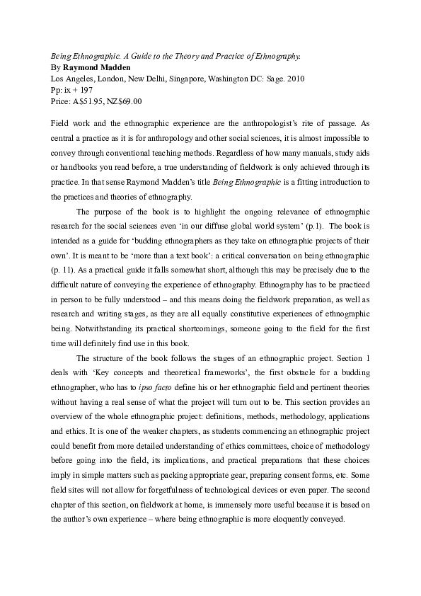 (DOC) “Being Ethnographic. A Guide to the Theory and Practice of ...
