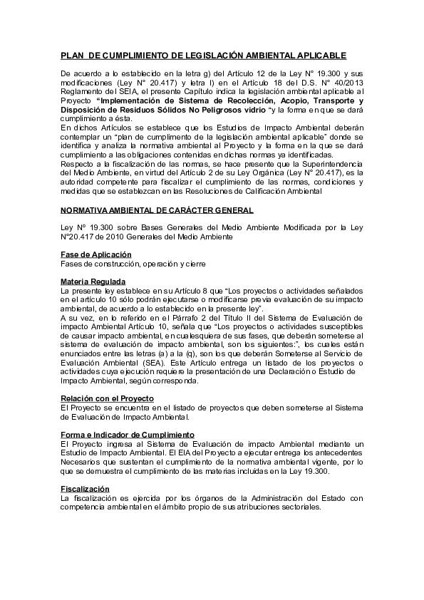 (DOC) PLAN DE CUMPLIMIENTO DE LEGISLACIÓN AMBIENTAL APLICABLE