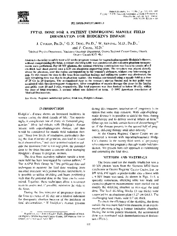 (PDF) Fetal dose for a patient undergoing mantle field irradiation for ...