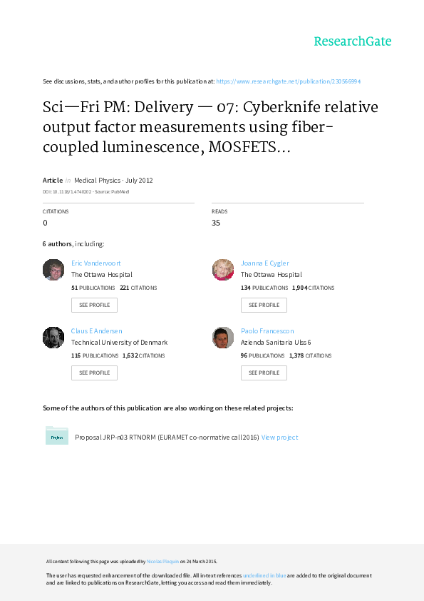 (PDF) Sci—Fri PM: Delivery — 07: Cyberknife relative output factor measurements using fiber ...