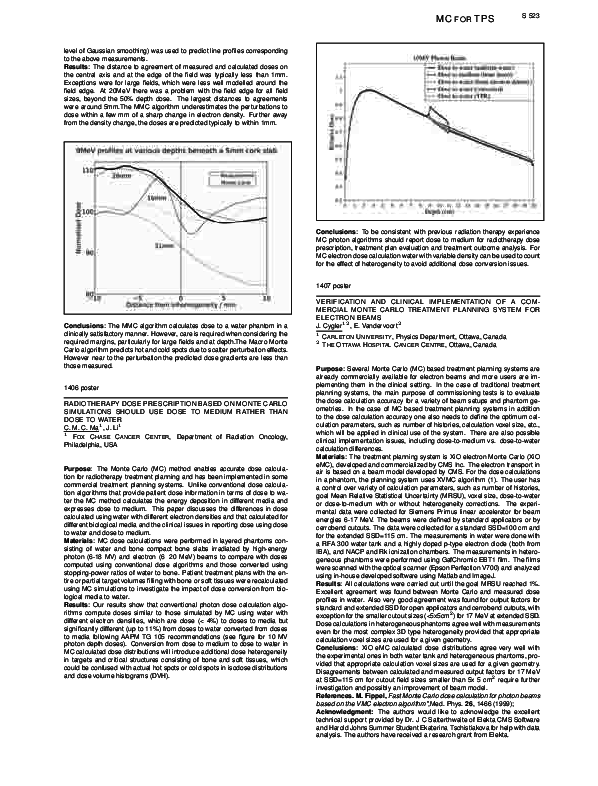 Pdf 1407 Poster Verification And Clinical Implementation Of A Commercial Monte Carlo Treatment