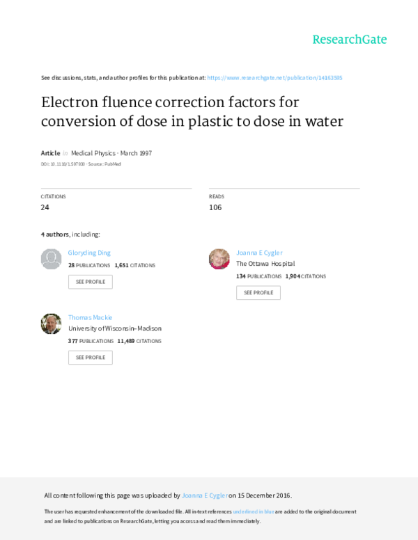 (PDF) Electron fluence correction factors for conversion of dose in ...