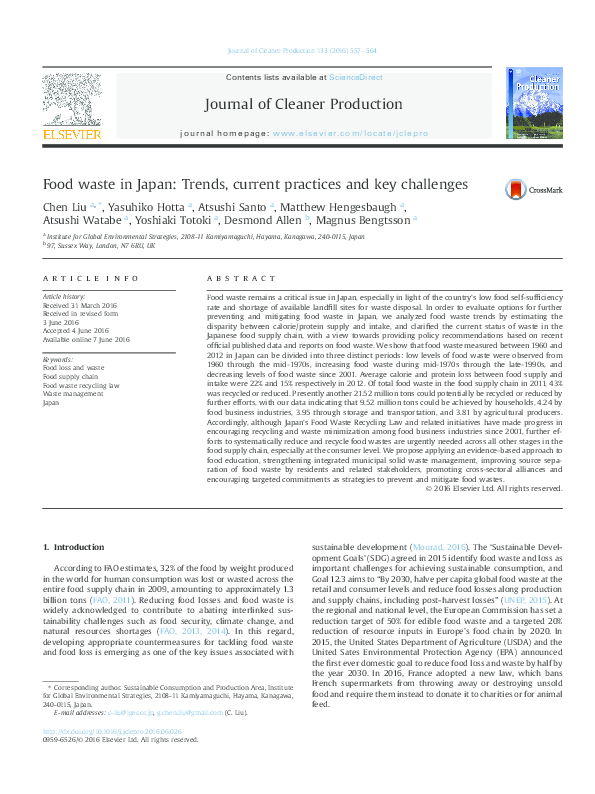(PDF) Food waste in Japan: Trends, current practices and key challenges