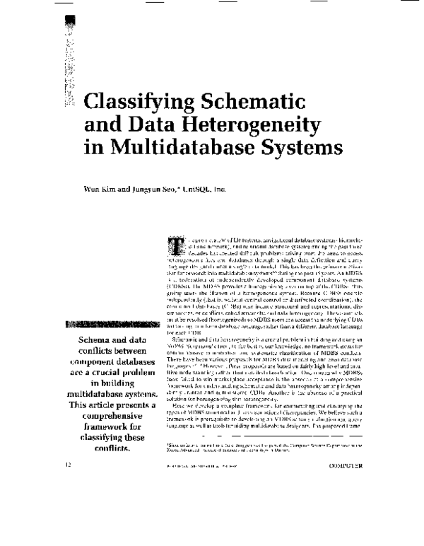 (PDF) Classifying Schematic and Data Heterogeneity in Multidatabase Systems