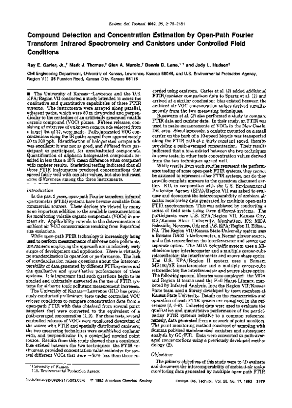 Pdf Compound Detection And Concentration Estimation By Open Path Fourier Transform Infrared