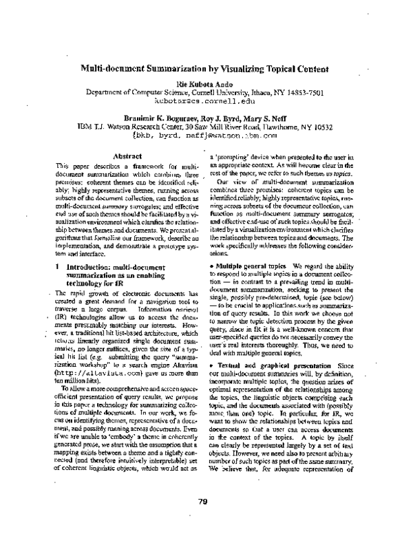 Pdf Multi Document Summarization By Visualizing Topical Content