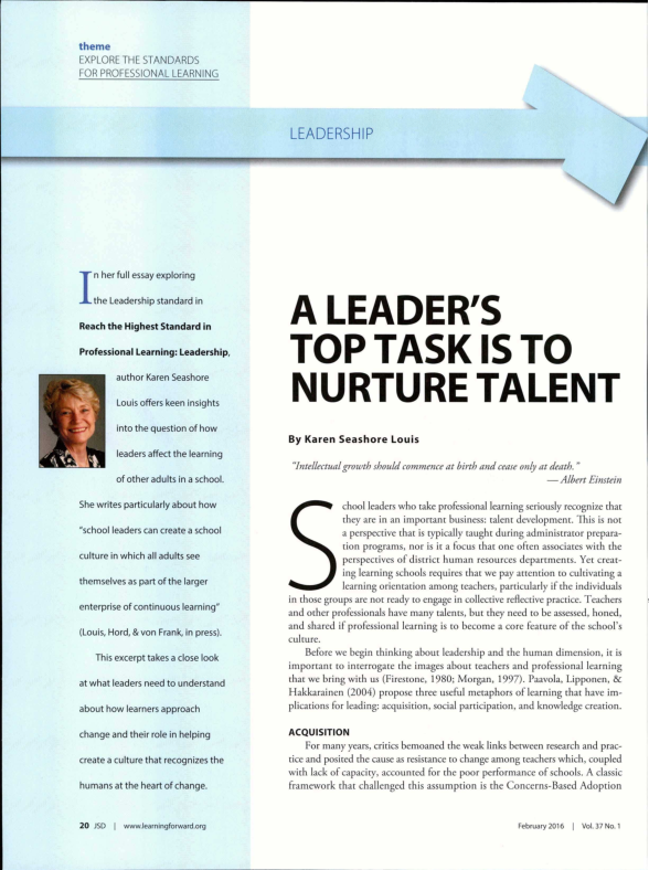 (PDF) A Leader's Top Task is to Nurture Talent