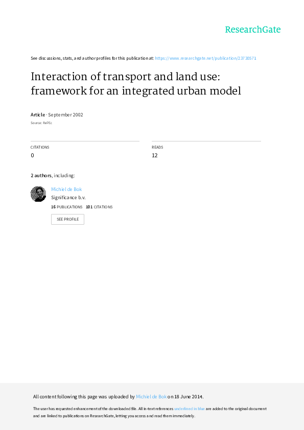 (PDF) Interaction of transport and land use: framework for an ...