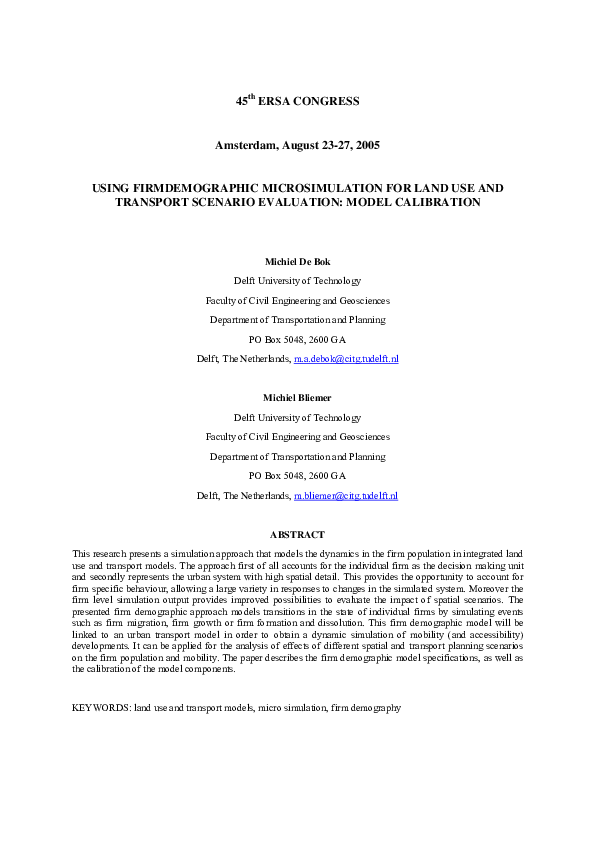 Pdf Using Firm Demographic Microsimulation To Evaluate Land Use And Transport Scenario